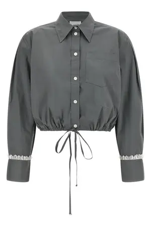 GANNI Cropped Shirt With Lace - Gray