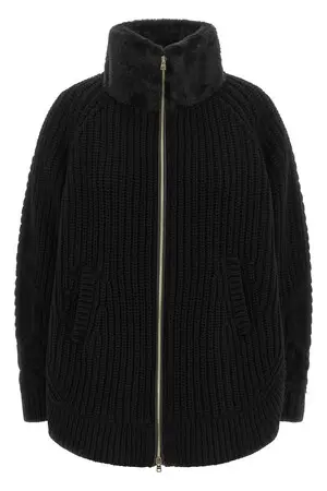 Herno Cardigan With Fur Insert - Black