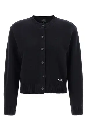 A.p.c. Lila' Wool Cardigan With Logo Intarsia - Blue