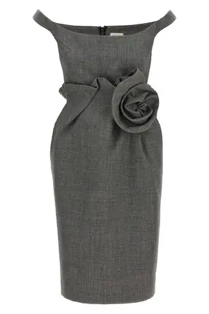 Magda Butrym 3d Floral Applique Wool Silk Dress