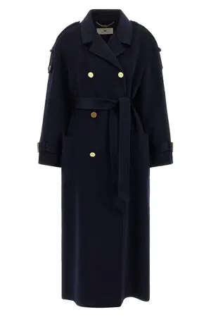 Elisabetta Franchi Double-breasted Belted Coat - Blue