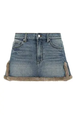 DENIM X ALEXANDER WANG Denim Skirt With Fur Hem