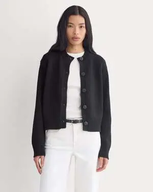 Everlane Open-knit Cardigan Crew In Elevated Cotton - Black