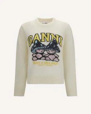 GANNI Ushroo Teddy Wool-blend Sweater Feale