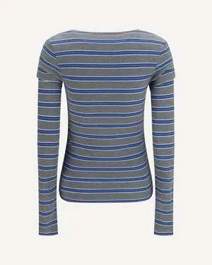 GANNI Ribbed V-neck Long-leeve T-hirt