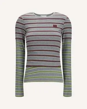 GANNI Double-sleeve Striped Cotton T-shirt - Grey