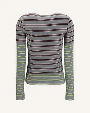 GANNI Double-sleeve Striped Cotton T-shirt - Grey