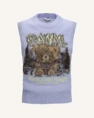 GANNI Brushed Alpaca Vest - Light Blue
