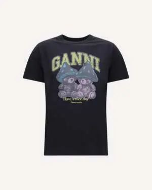 GANNI Mushroom Teddy" Cotton T-shirt - Grey