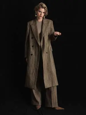 ATELIER Wool-blend Textured Double-breasted Coat - Brown