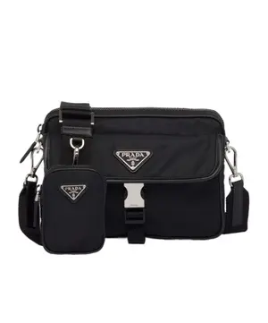 Prada Re-nylon And Saffiano Logo Shoulder Bag - Black