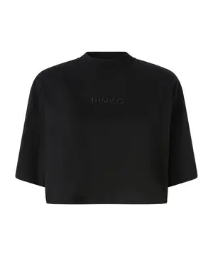 Pinko Logo-embroidered Cotton Cropped T-shirt - Black