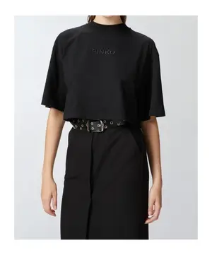 Pinko Logo-embroidered Cotton Cropped T-shirt