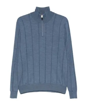 Canali Ribbed Quarter-zip Sweater - Blue