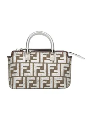 Fendi Small Boston Bag In Laminated Jacquard Ff Fabric