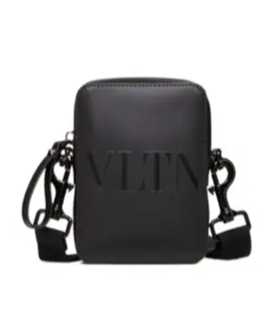 Valentino Garavani Vltn Logo Printed Zip-up Shoulder Bag - Black
