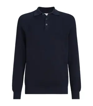 Brunello Cucinelli Cotton Rib-knit Polo Sweater - Blue