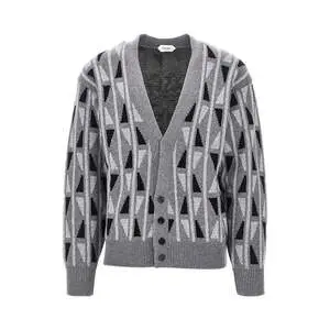 Versace Jacquard Wool And Cashmere Cardigan With Medusa Motif