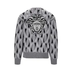 Versace Jacquard Wool And Cashmere Cardigan With Medusa Motif