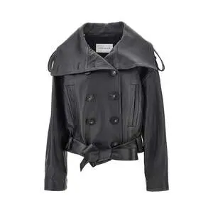 7 For All Mankind Leather Double-breasted Jacket With Self-tie Belt