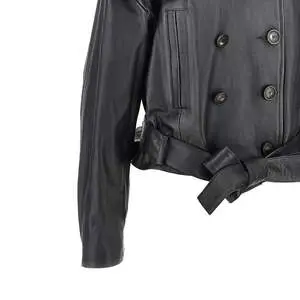 7 For All Mankind Leather Double-breasted Jacket With Self-tie Belt