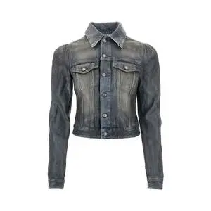 7 For All Mankind Waxed Denim Puff Sleeve Jacket