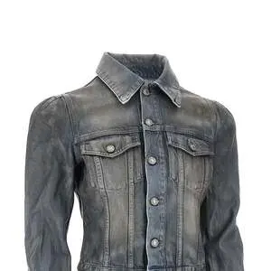 7 For All Mankind Waxed Denim Puff Sleeve Jacket