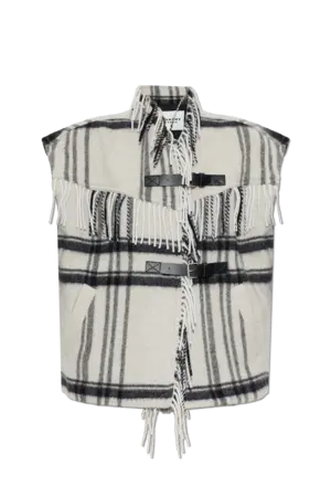 MARANT ETOILE Wool Vest With Fringe And Leather Straps