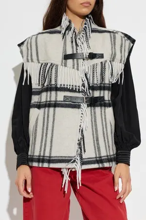 MARANT ETOILE Wool Vest With Fringe And Leather Straps