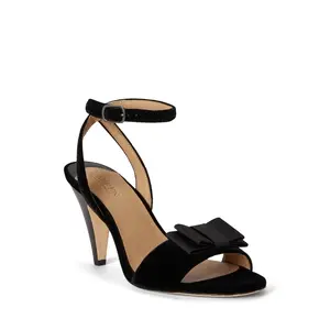 Ralph Lauren Gracy Bow-trim Velvet Sandal - Black