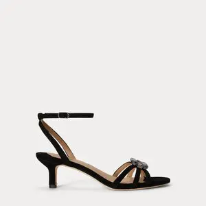 Ralph Lauren Kendyl Kitten-heel Jeweled Suede Sandal - Black