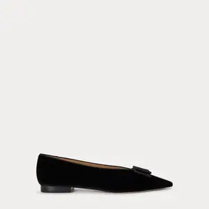 Ralph Lauren Audri Bow-trim Velvet Ballet Flat - Black