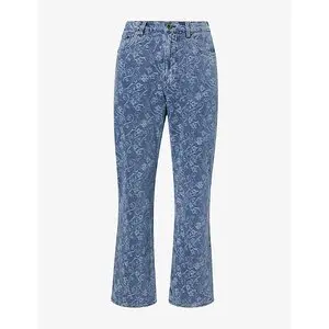 HONOR THE GIFT Denim-panel Flare Cotton-jersey Jogging Bottoms - Bone
