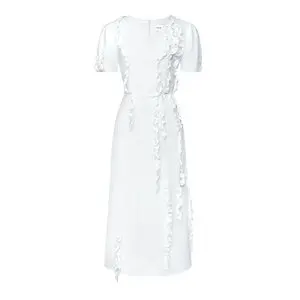 POST MERIDIEM Short Sleeve Ruffle Detail Midi Dress