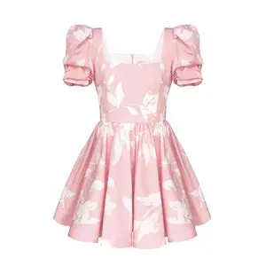 POST MERIDIEM Square Neck Puff Sleeve Mini Dress