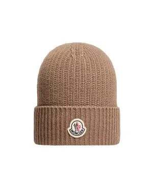 Moncler Tricot Wool Blend Beanie - Brown