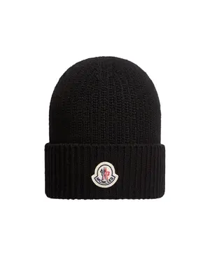 Moncler Tricot Wool Blend Beanie - Black