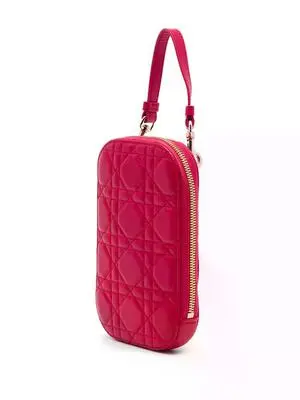 Dior 2021 Lambskin Cannage Lady Phone Holder Satchel - Red