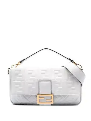 Fendi 2010-2026 Large Zucca Embossed Leather Baguette Satchel - White
