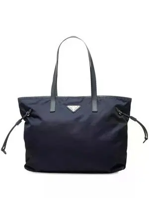 Prada 2013-2026 Saffiano Trimmed Tessuto Tote Bag - Blue