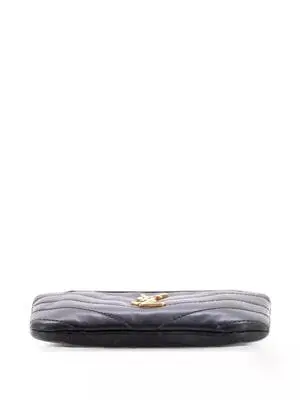 Saint Laurent Monogram Fragments Zip Matelasse Chevron Leather Card Holder