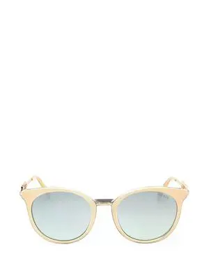 Guess Round Frame Sunglasses With Gold Tone Logo - Neutrals