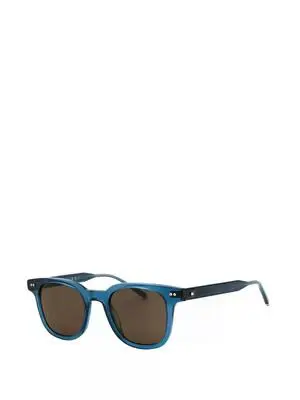 Tommy Hilfiger Rectangle Frame Sunglasses With Silver-tone Rivet Detailing - Blue