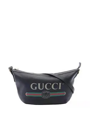 Gucci 2016-2026 Grained Calfskin Logo Half Moon Crossbody Bag - Black