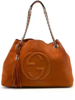 Gucci 2016-2026 Medium Nubuck Leather Soho Chain Tote Bag - Orange