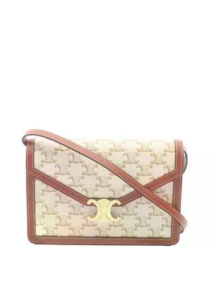 Celine 2015-2026 Triomphe Coated Canvas Triomphe Crossbody Bag - White