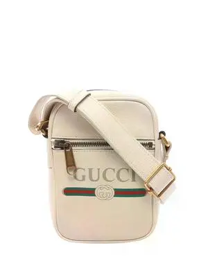 Gucci 2016-2026 Mini Grained Calfskin Logo Crossbody Bag - White