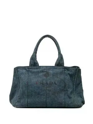 Prada 2011-2026 Denim Canapa Logo Tote Satchel - Blue