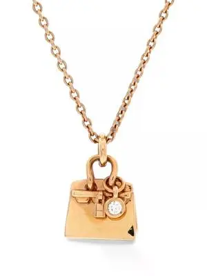 Hermès Birkin Amulette Pendant 18k Rose Gold With Diamond Necklace - Pink