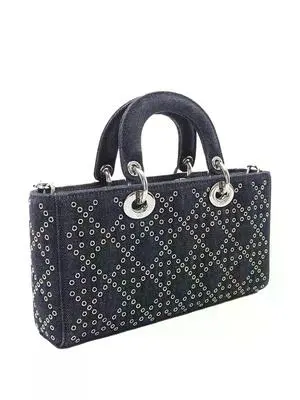 Dior 2010-2026 Medium Denim Cannage Eyelet Lady D Joy Satchel - Blue
